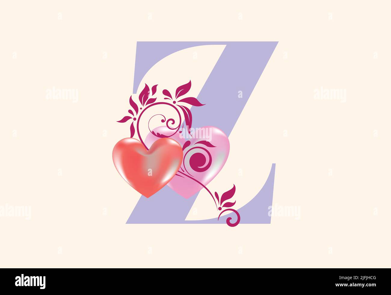 Floral Z monogram letter with heart sign. Initial alphabet with ...