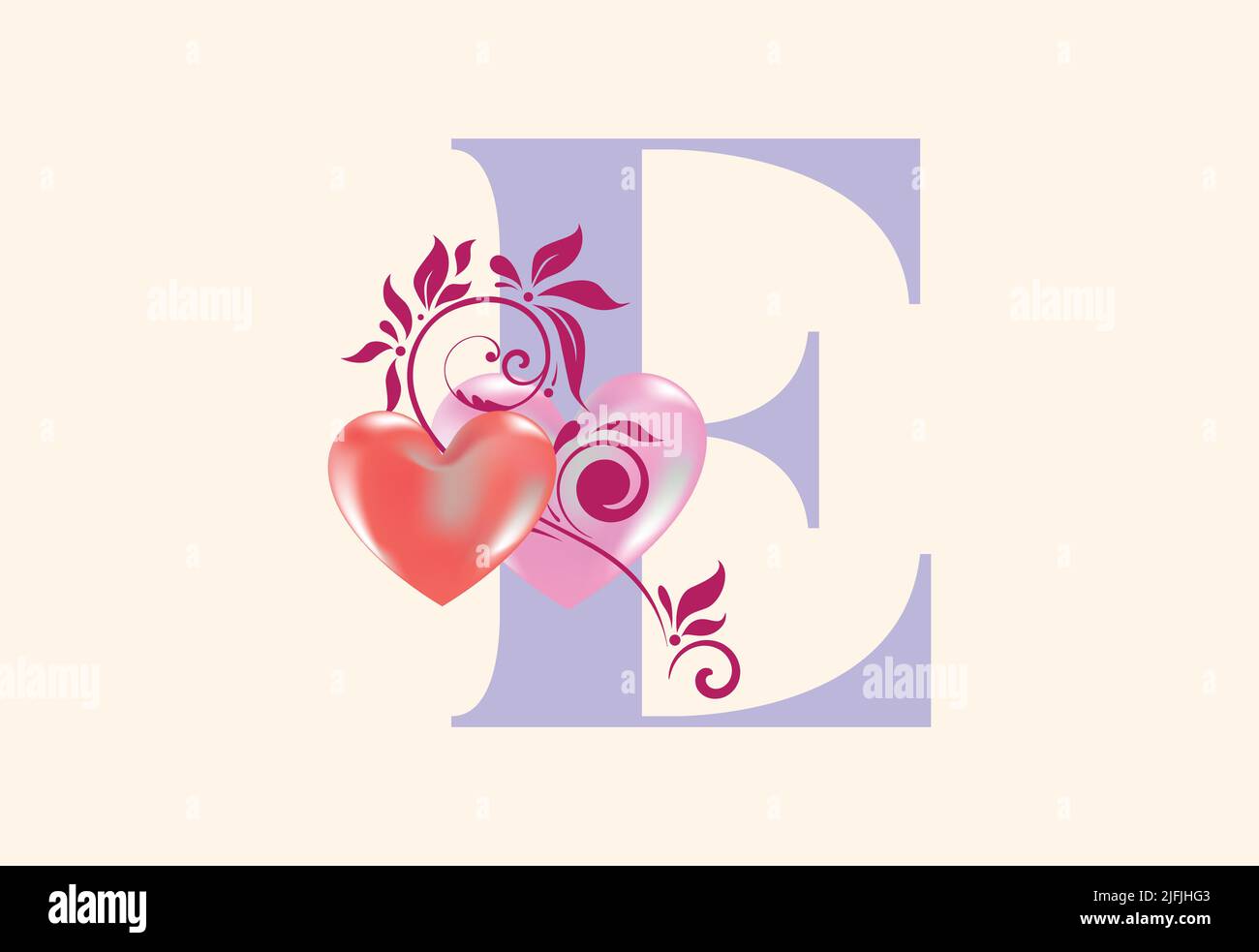 Floral E monogram letter with heart sign. Initial alphabet with ...