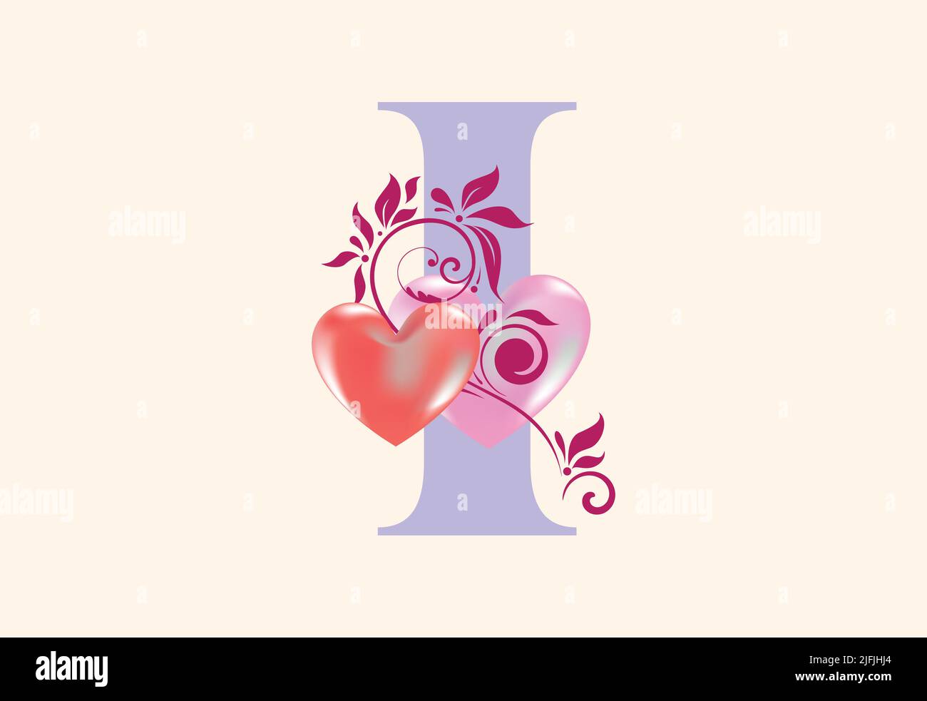 Floral I monogram letter with heart sign. Initial alphabet with ...