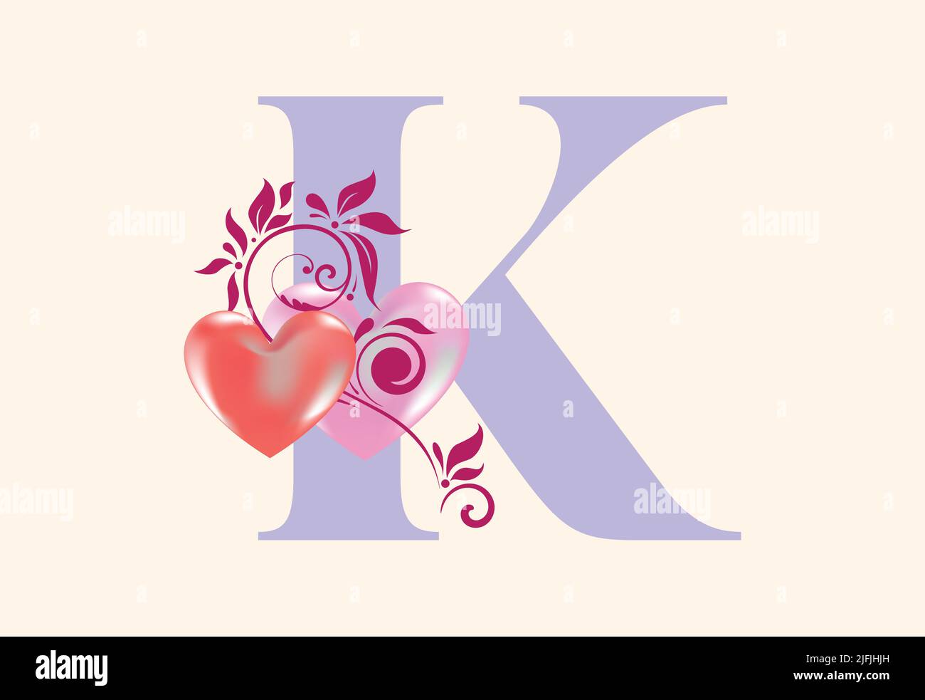 Floral K monogram letter with heart sign. Initial alphabet with ...