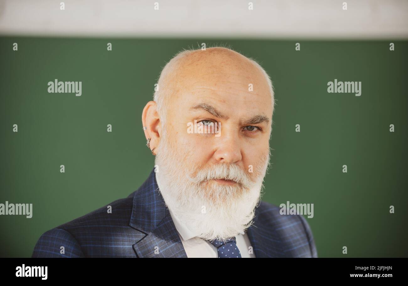 Old male teacher, portrait. Closeup face of professor or teacher on ...