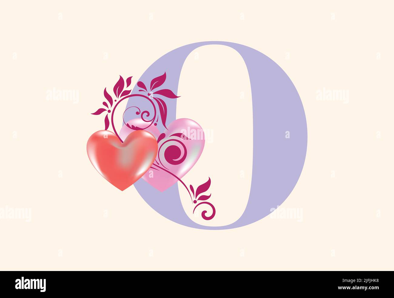 Floral O monogram letter with heart sign. Initial alphabet with ...