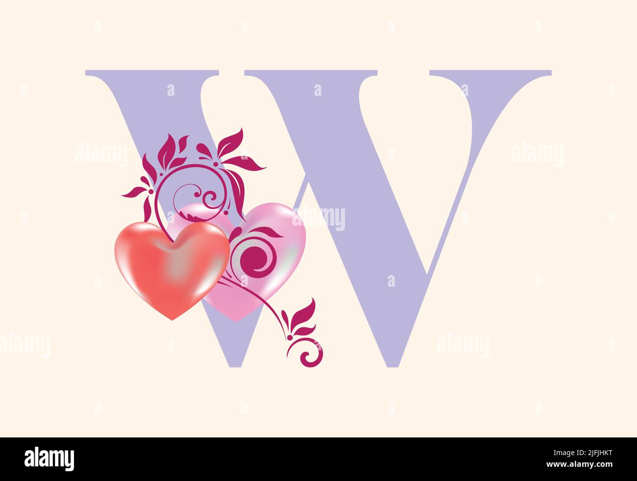 Floral W monogram letter with heart sign. Initial alphabet with ...