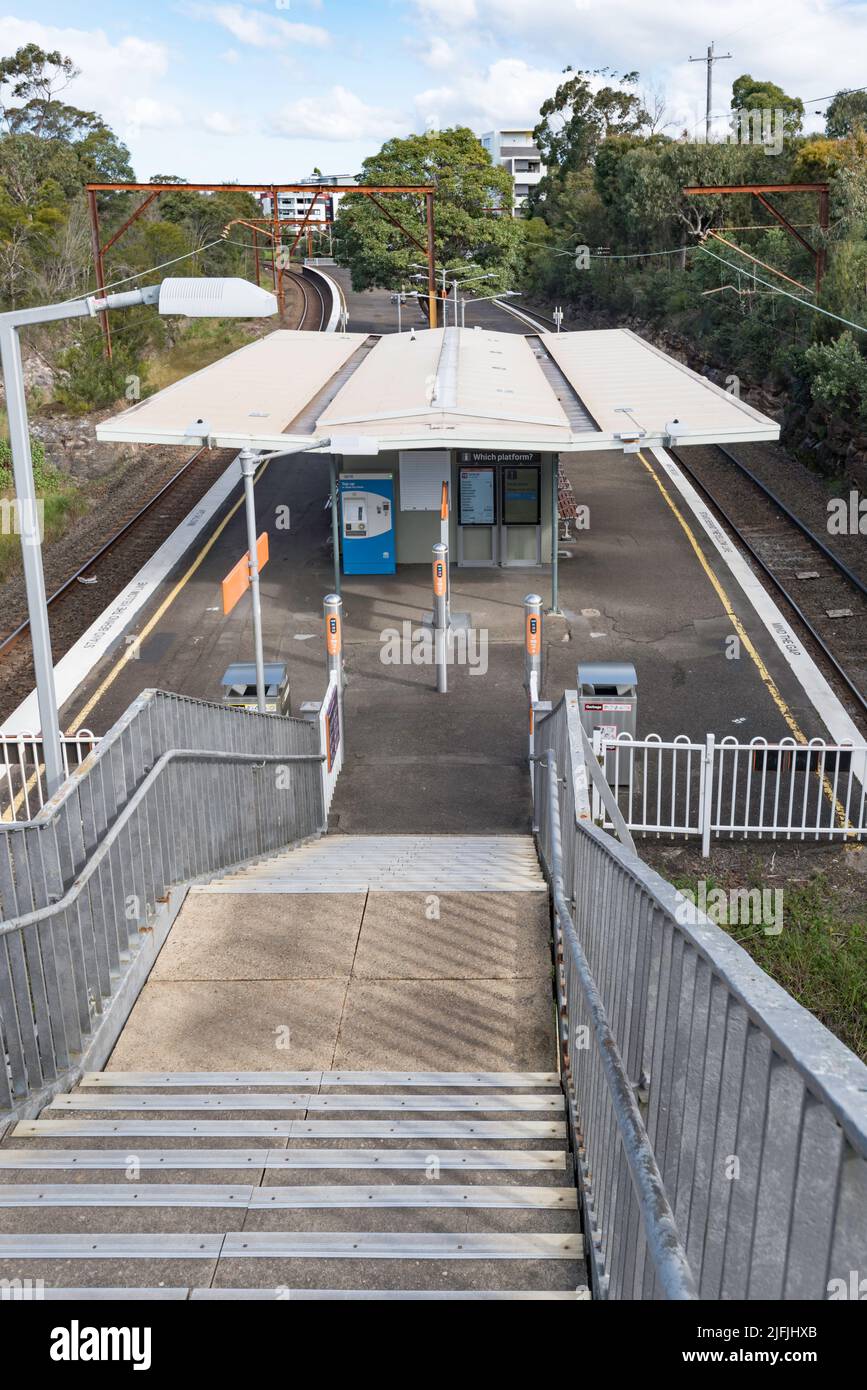 Looking down from the pedestrian overpass to the double sided platform ...