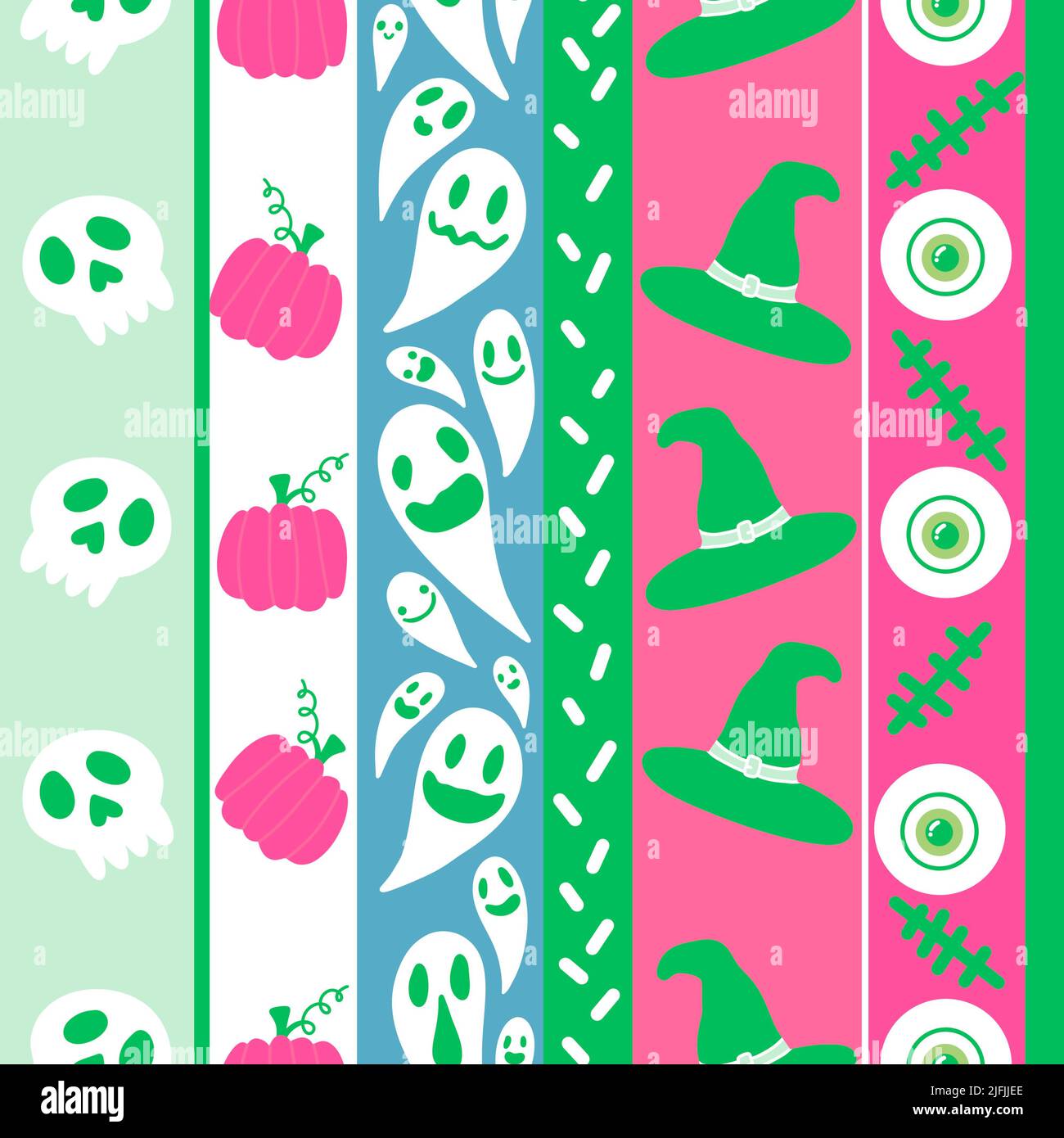 Cartoon seamless Halloween wrapping paper pattern with sculls and ghost ...