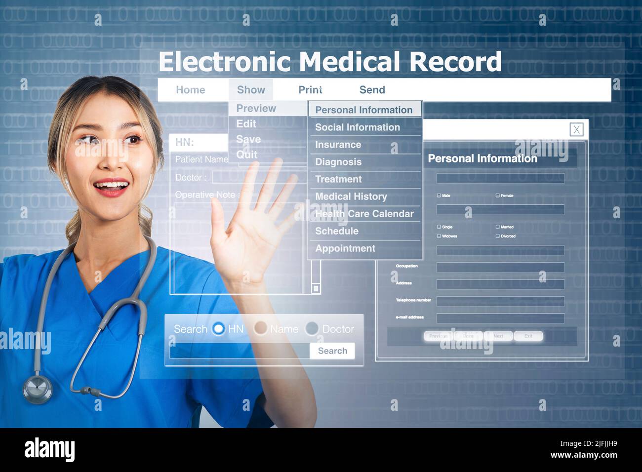 Female doctor with display screen that showing electronic medical ...