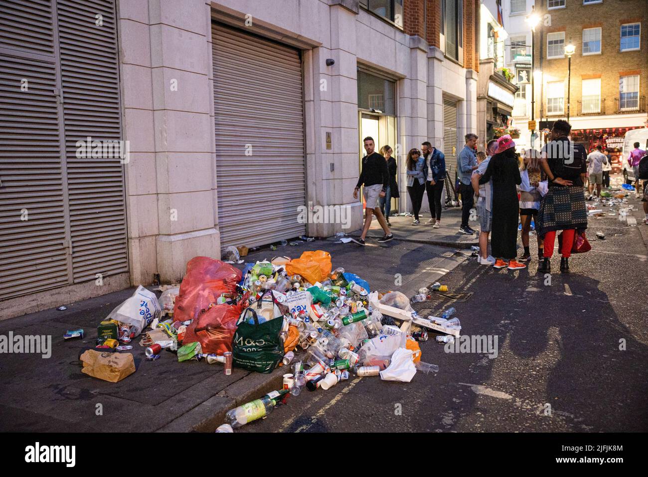London, UK. 02nd July, 2022. A pile of trash combined of mixed glass ...