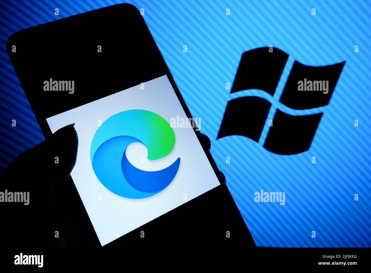 In this photo illustration, a Microsoft edge browser logo seen on a ...