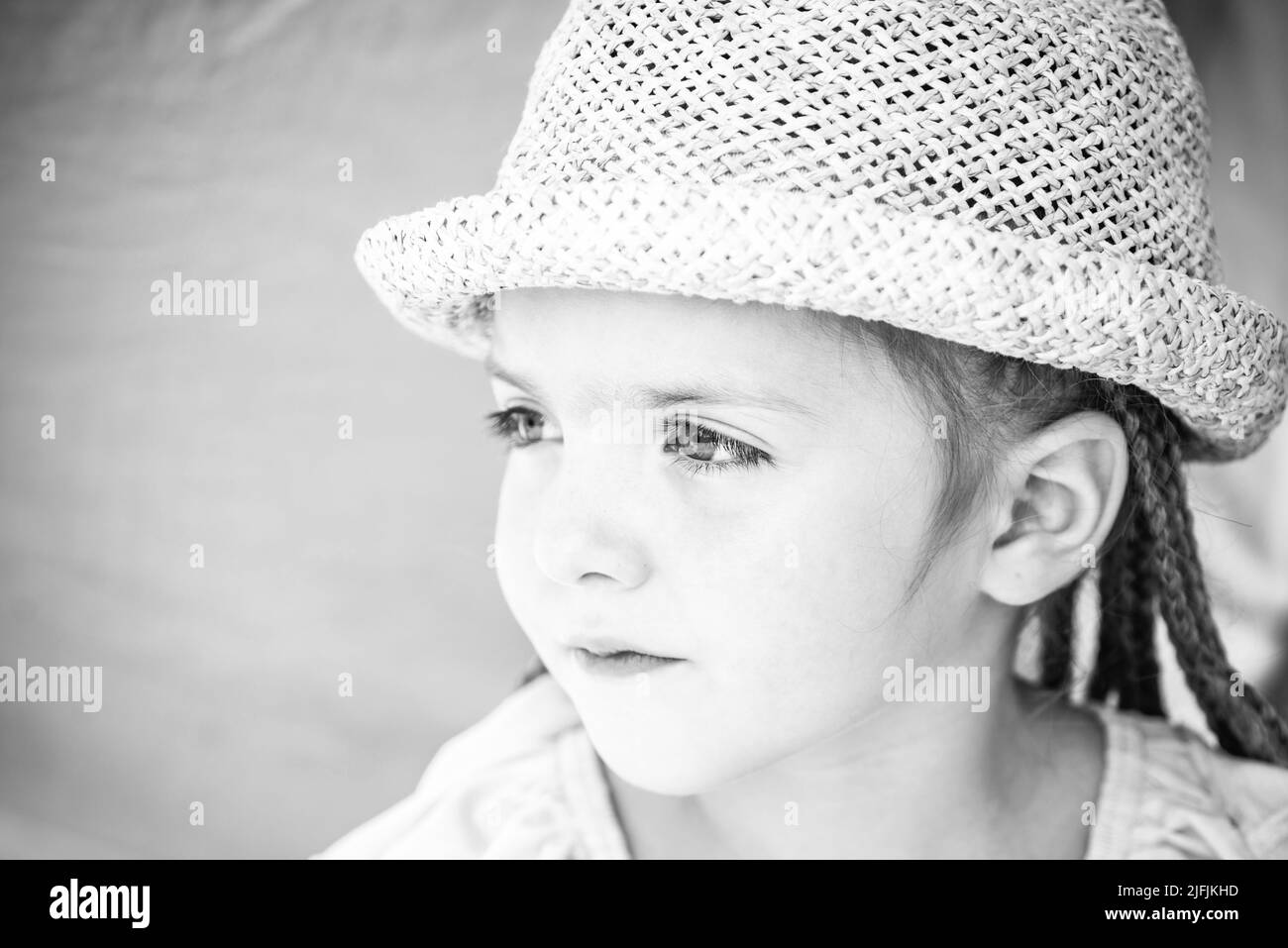 Closeup portrait girl. Child positive emotions. Summer days. Pretty kid ...