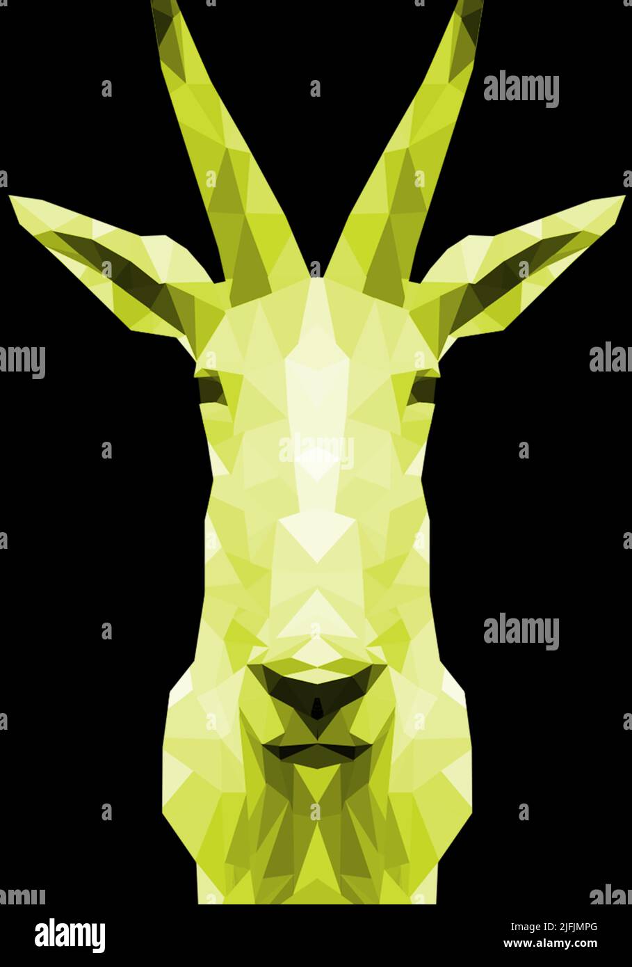 Yellow polygonal abstract wild mountain goat on black background ...