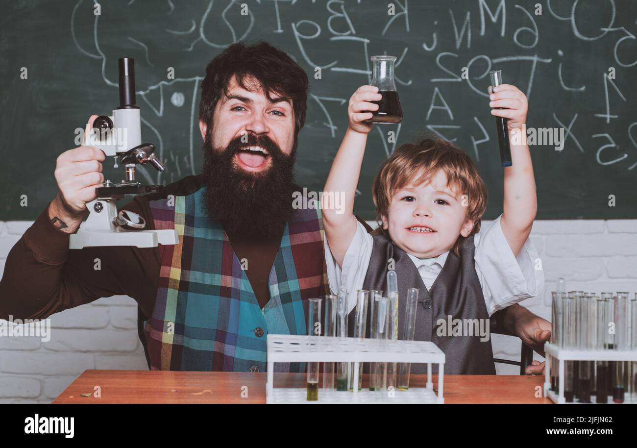 Child from elementary school. First school day. Parenthood. Experiment ...