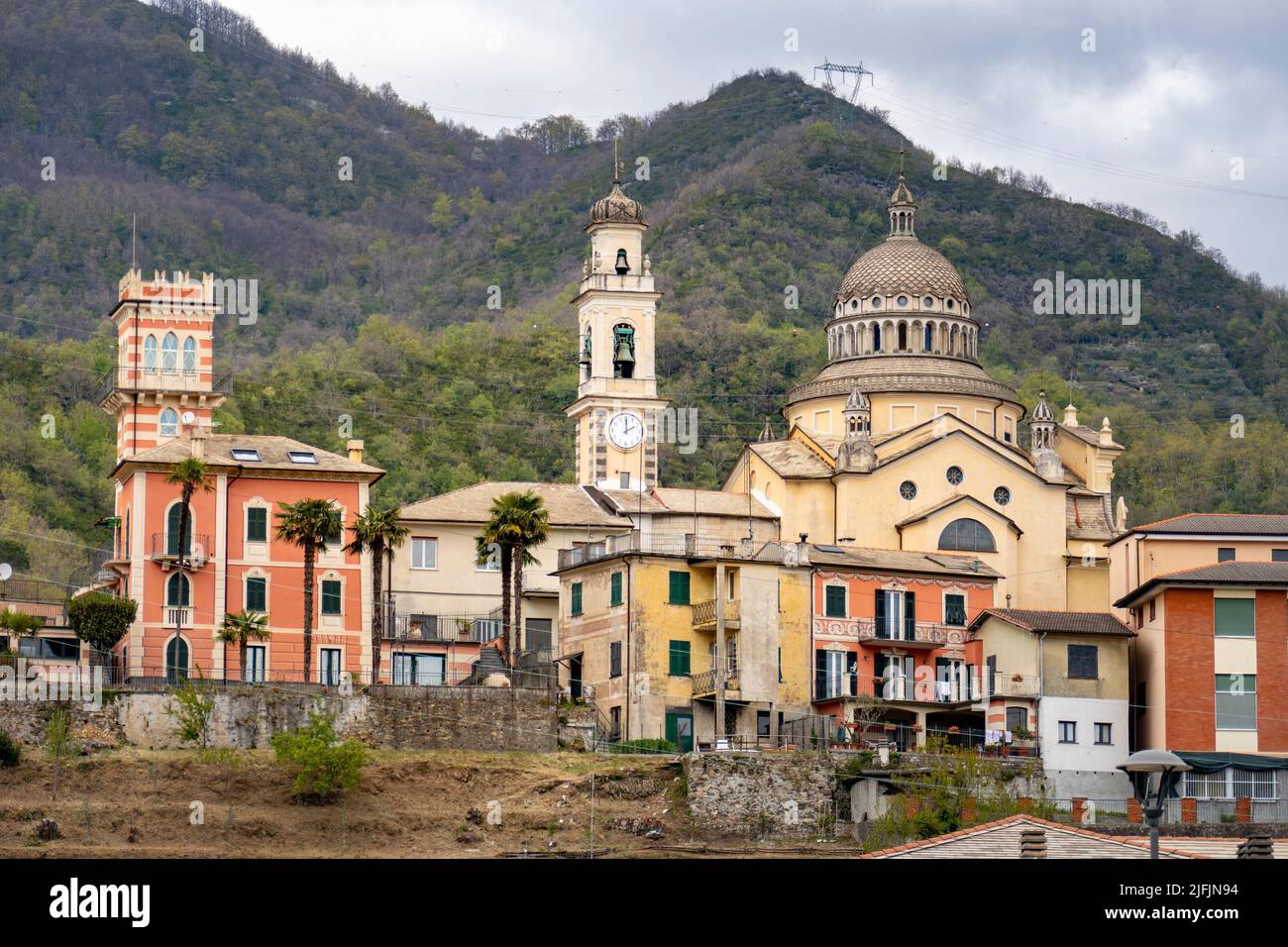 An aerial view of church surrounded by buildings in background of ...