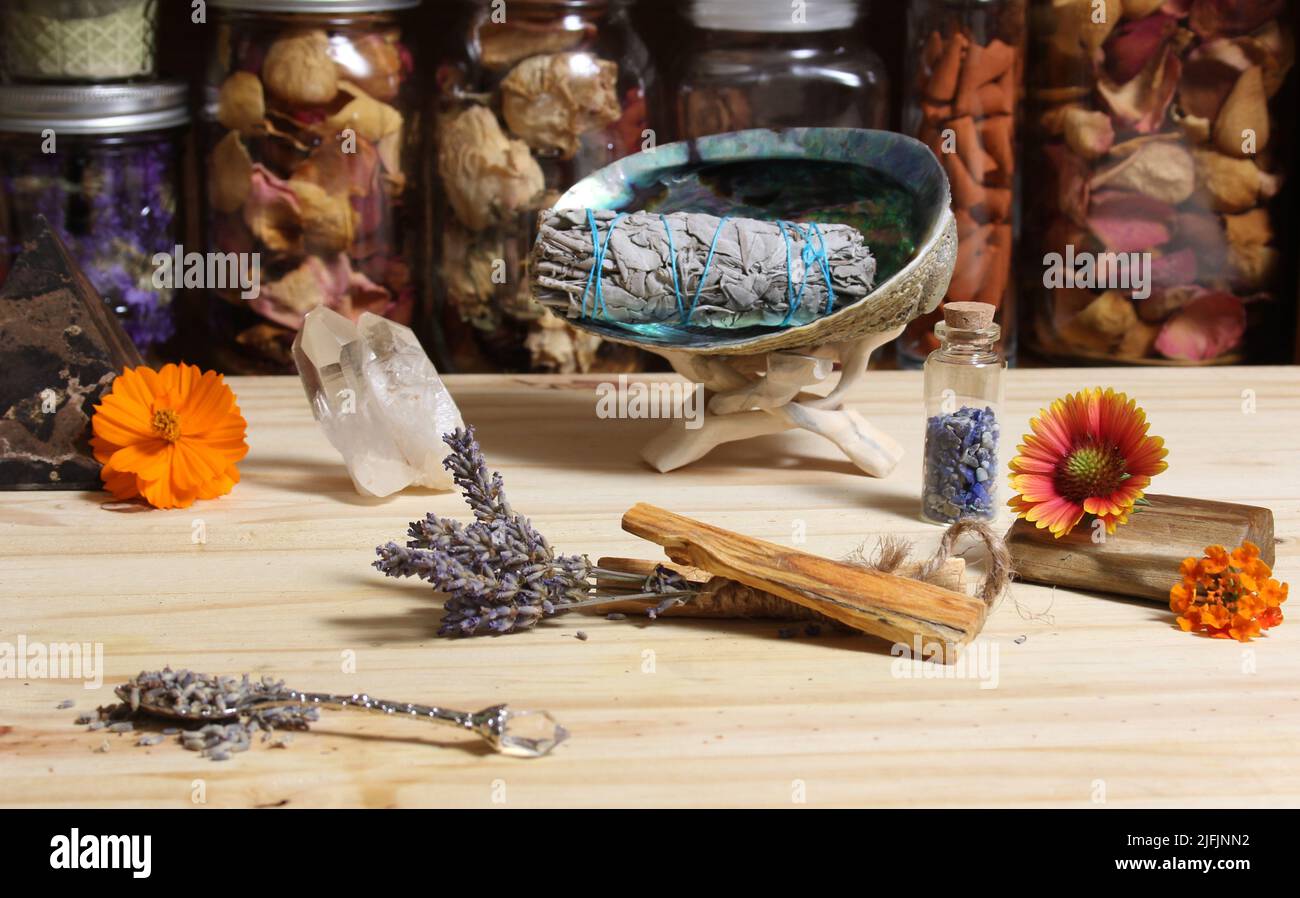 Dried Lavender With Palo Santo Wood and Abalone Shell For Smudging ...