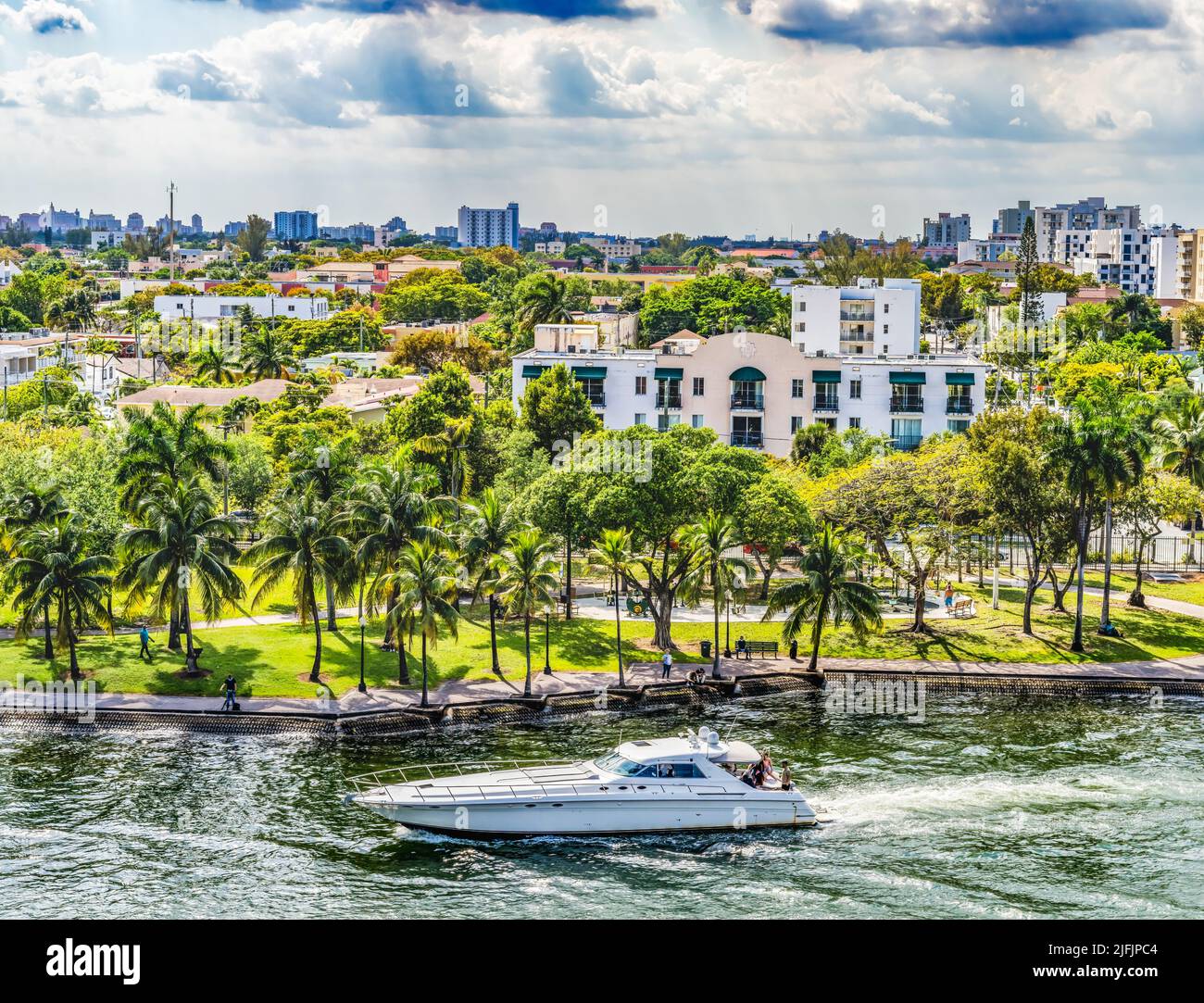 Colorful Miami River Water Reflections Yacht Apartment Buildings ...