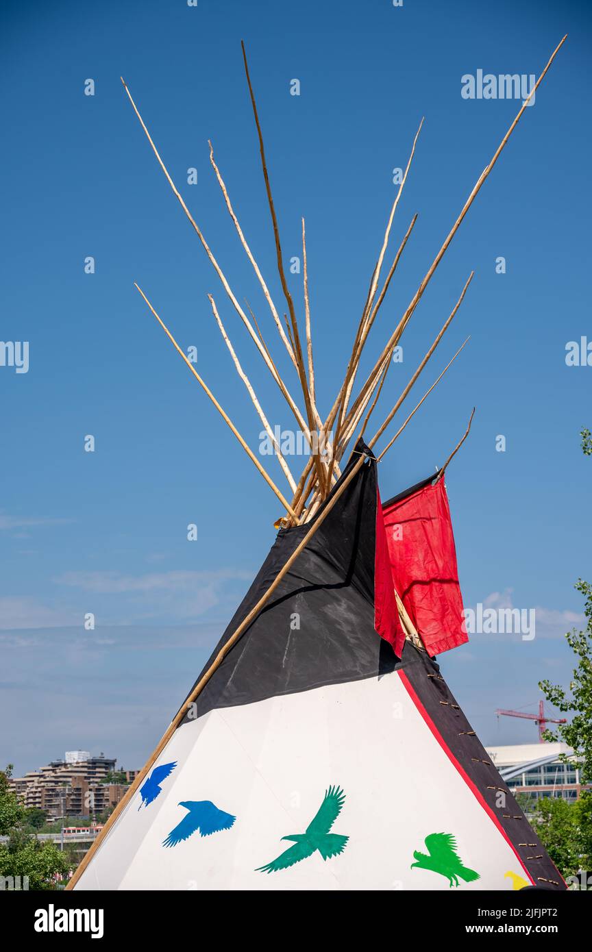Top of a Tipi (tepee) at Canada Day celebrations in Calgary, Alberta ...