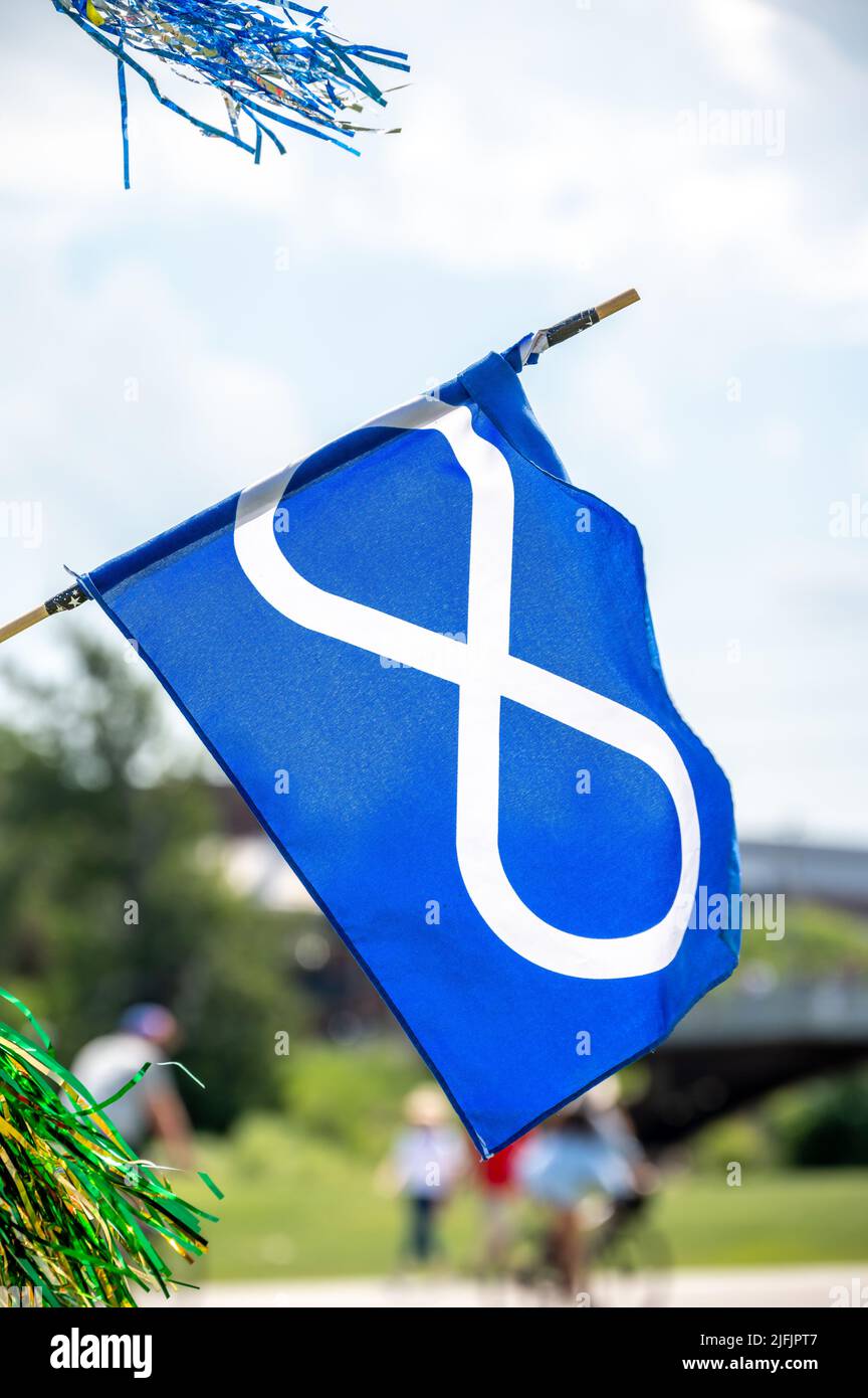 Metis flag hanging in the wind on nice summer day Stock Photo - Alamy