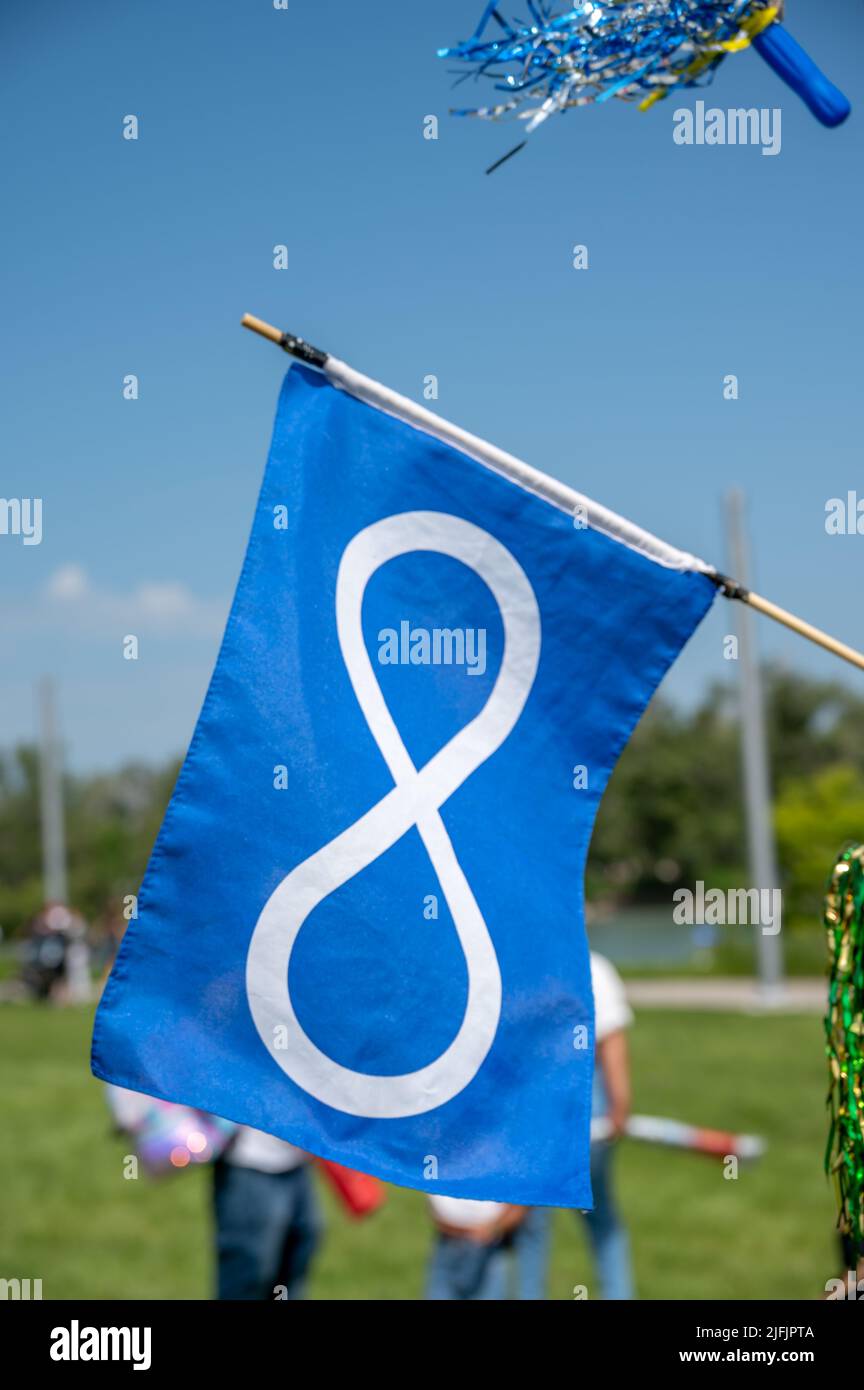 Metis flag hanging in the wind on nice summer day Stock Photo - Alamy
