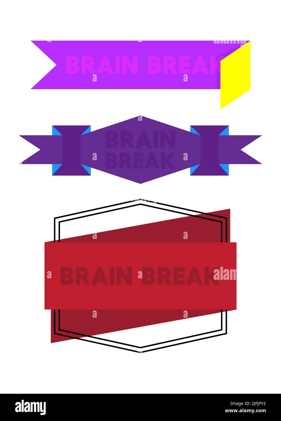 Set of ribbon with Brain Break text. Banner template. Label sticker ...