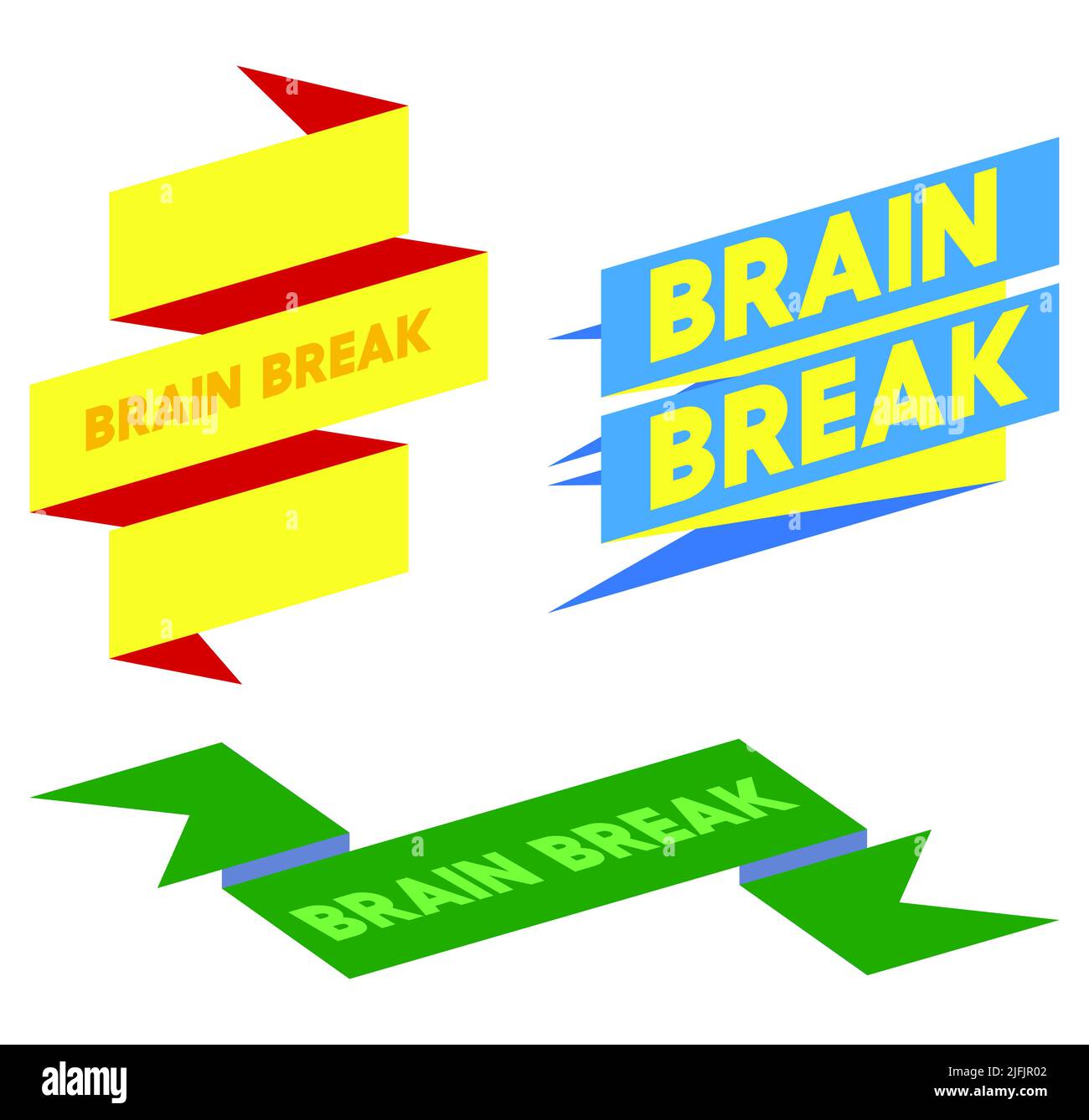 Set of ribbon with Brain Break text. Banner template. Label sticker ...