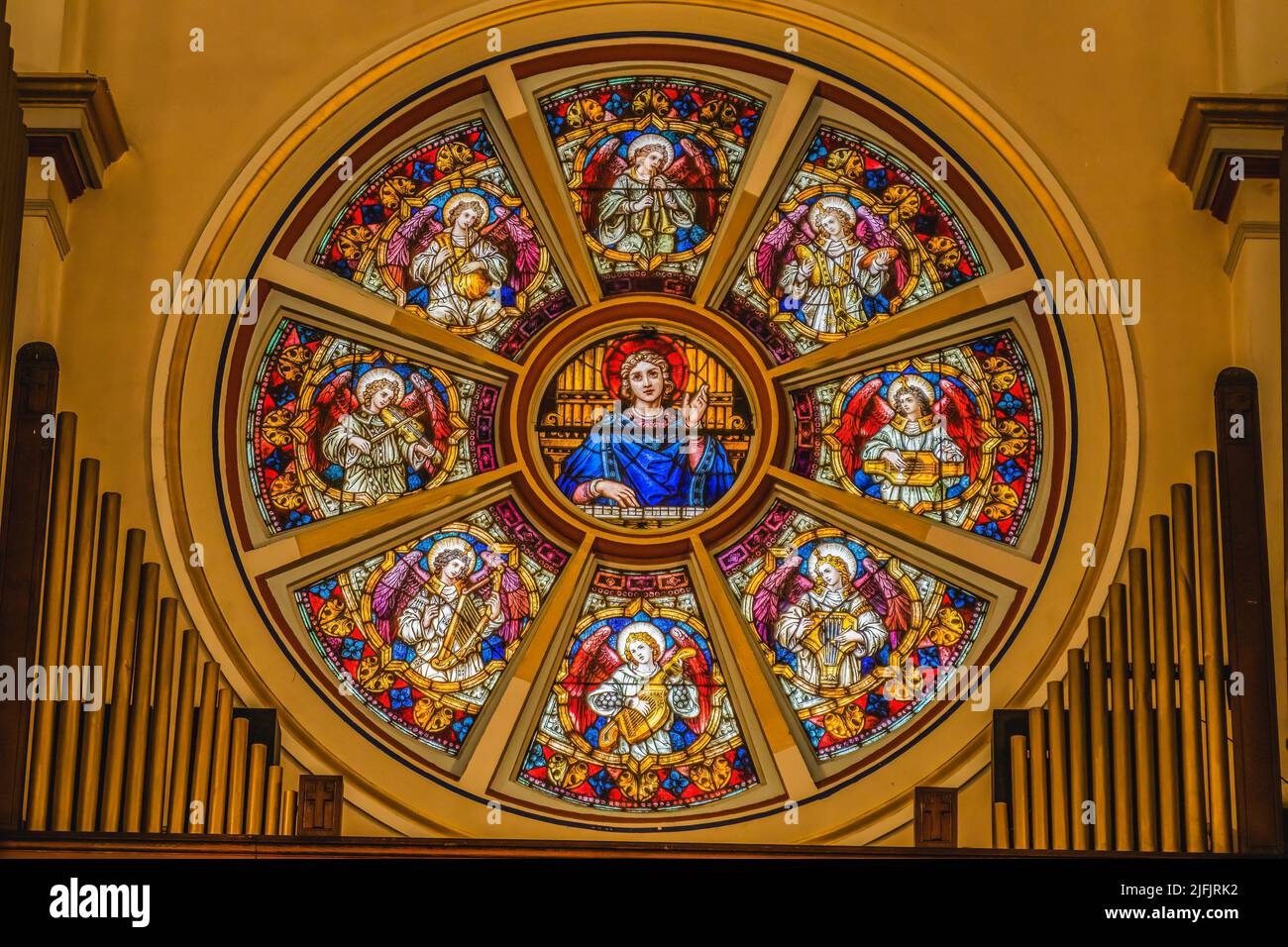 Saint Cecelia Angels Musical instruments Rose Window Stained Glass ...