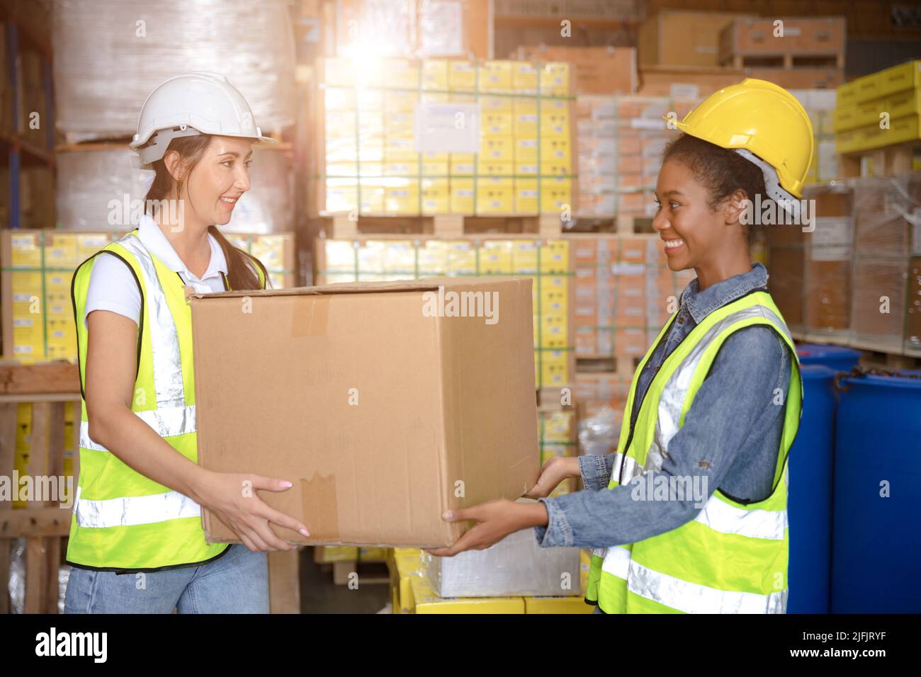 warehouse worker loading ship products from stock send to customer by ...