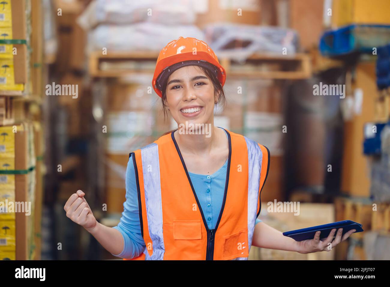 Women Asian worker working in factory warehouse store inventory ...