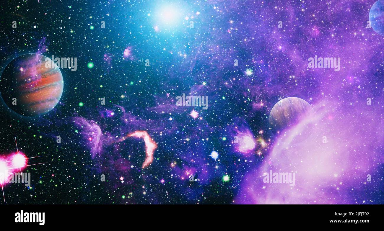Colorful cosmos with stardust and milky way. Magic color galaxy ...