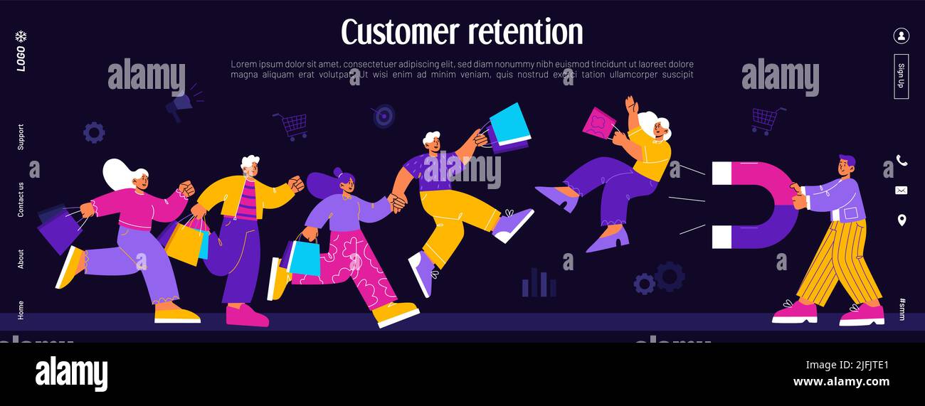Customer retention, loyalty client attract banner. Vector landing page ...