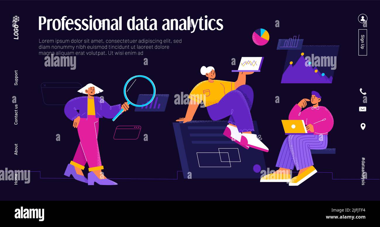 Professional data analytics banner with people team work with graph and ...