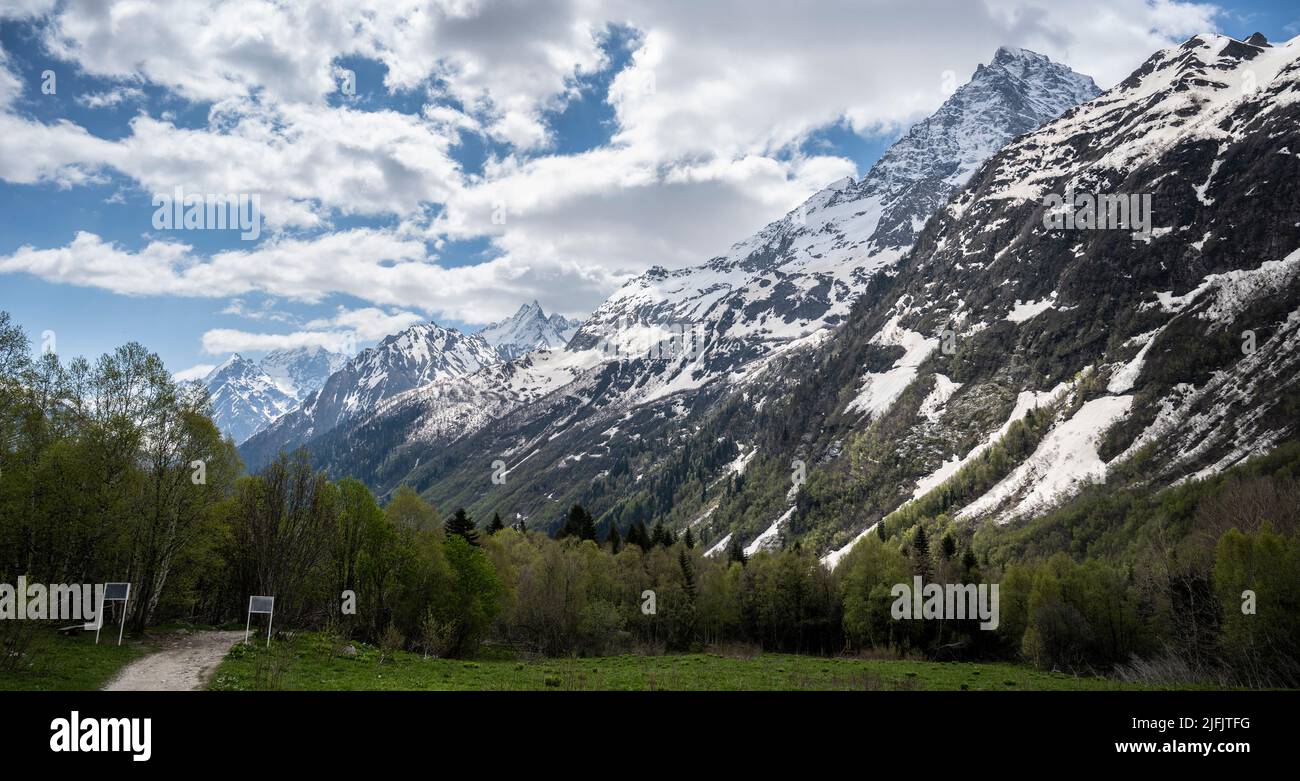 Caucasian mountains in Dombay in Russia in spring Stock Photo - Alamy