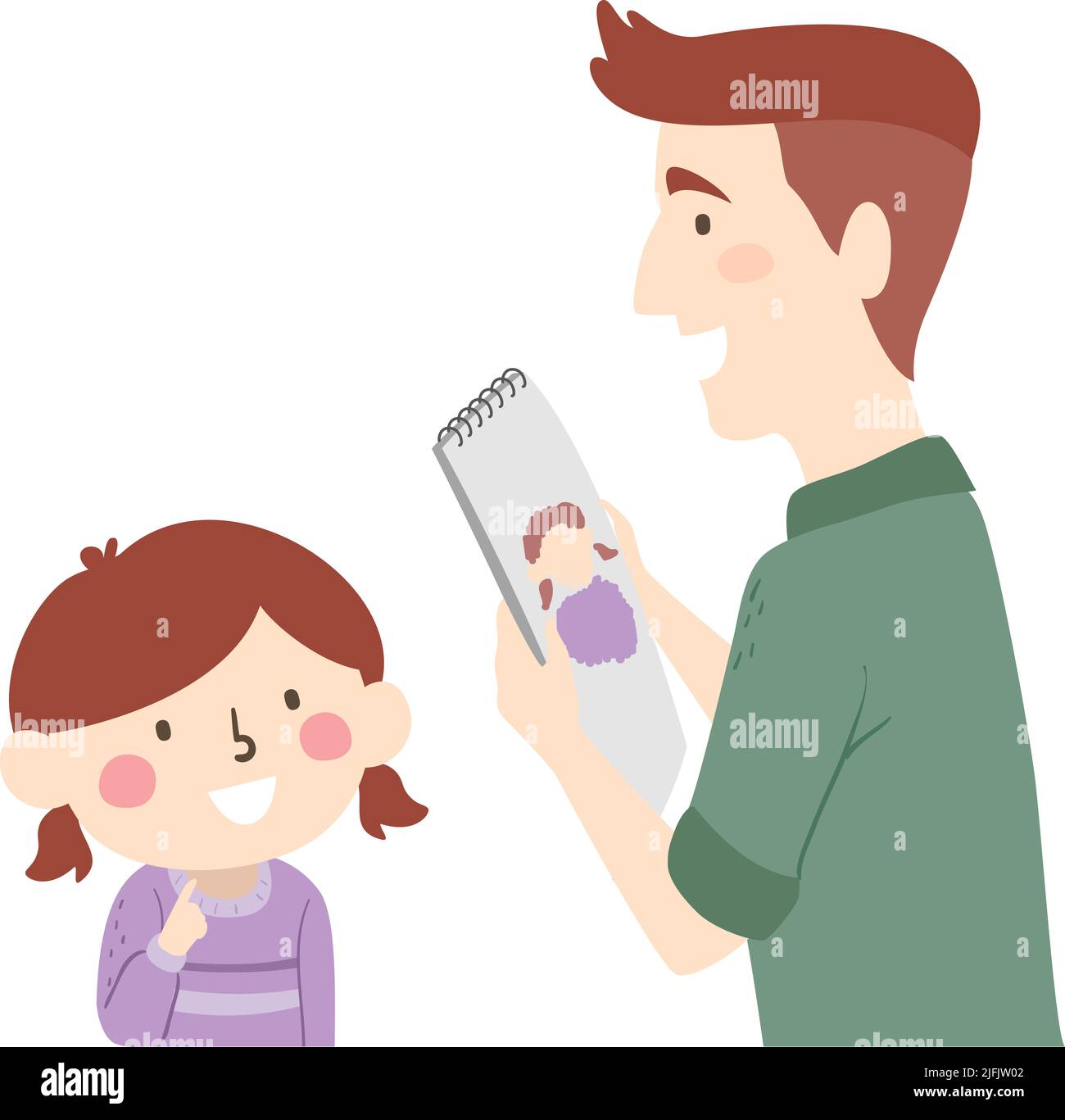 Illustration of Kid Girl Showing Her Drawing to Her Father Holding a ...