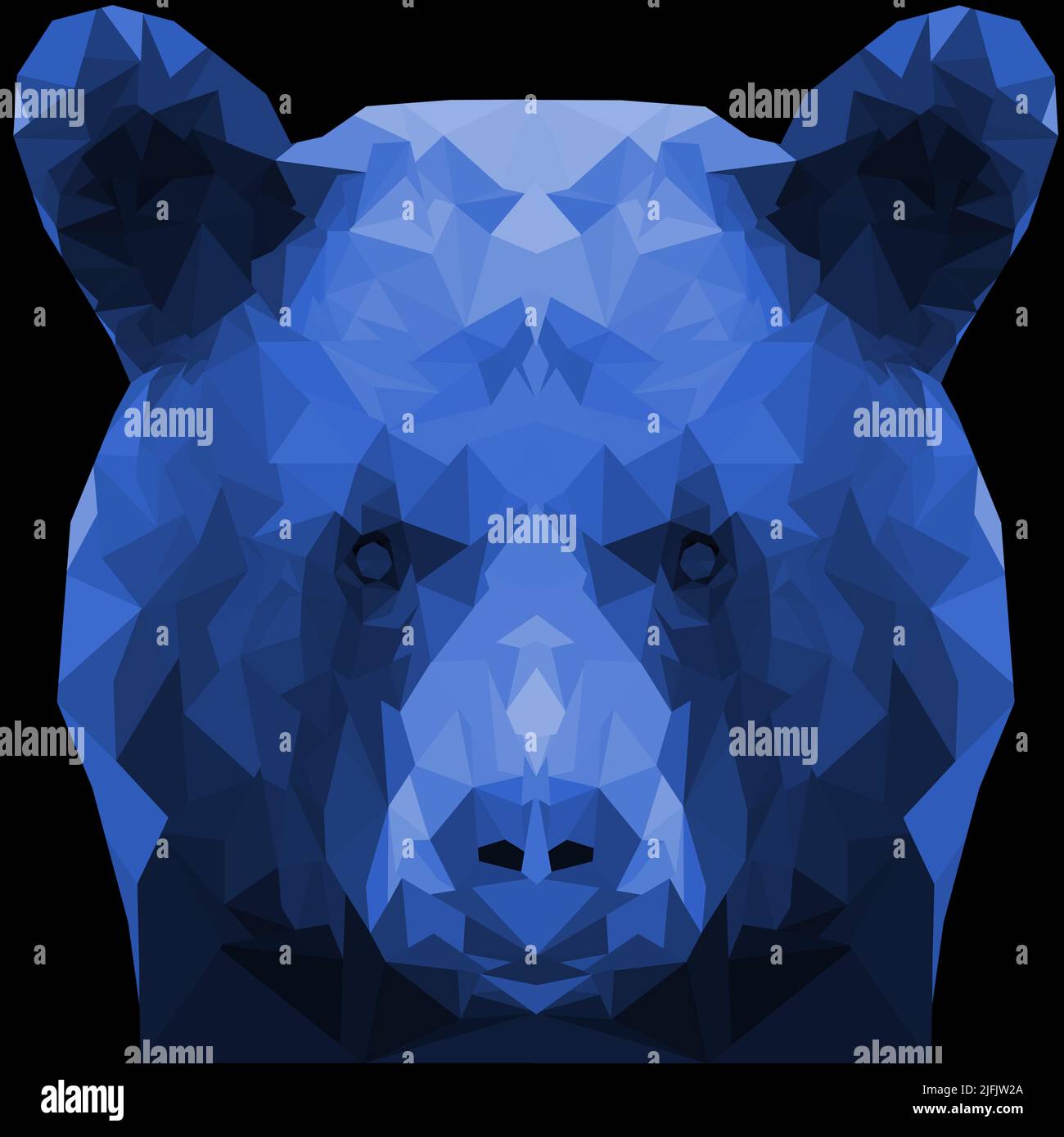 Electric blue polygonal, crystal abstract wild bear face on black ...