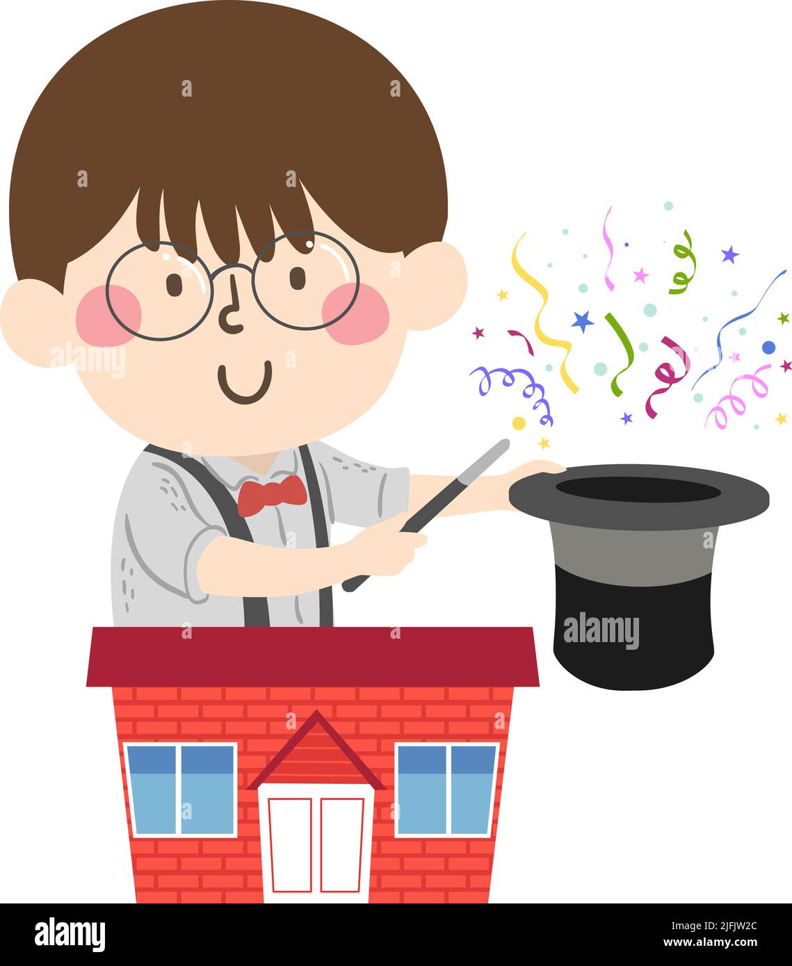Illustration of Kid Boy Atop a Small Magic Shop Holding Magic Wand and ...