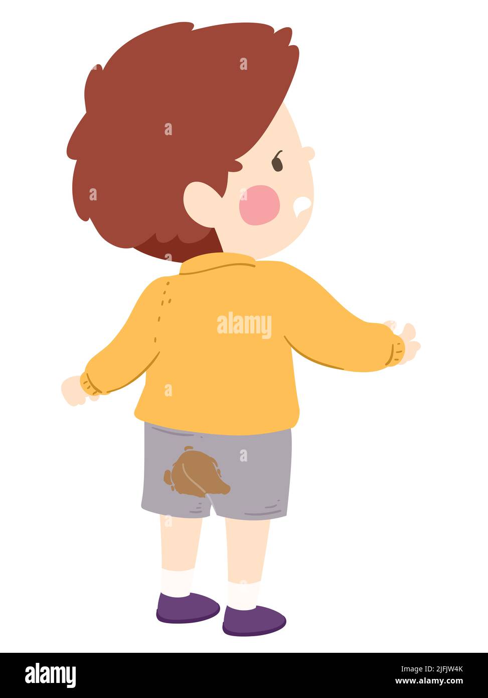 Illustration of a Worried Kid Boy Showing Back View, Standing with Poop ...