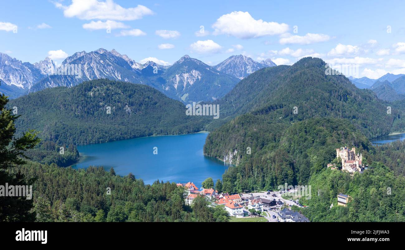 Panoramic view from the observation deck near Neuschwanstein Castle to ...