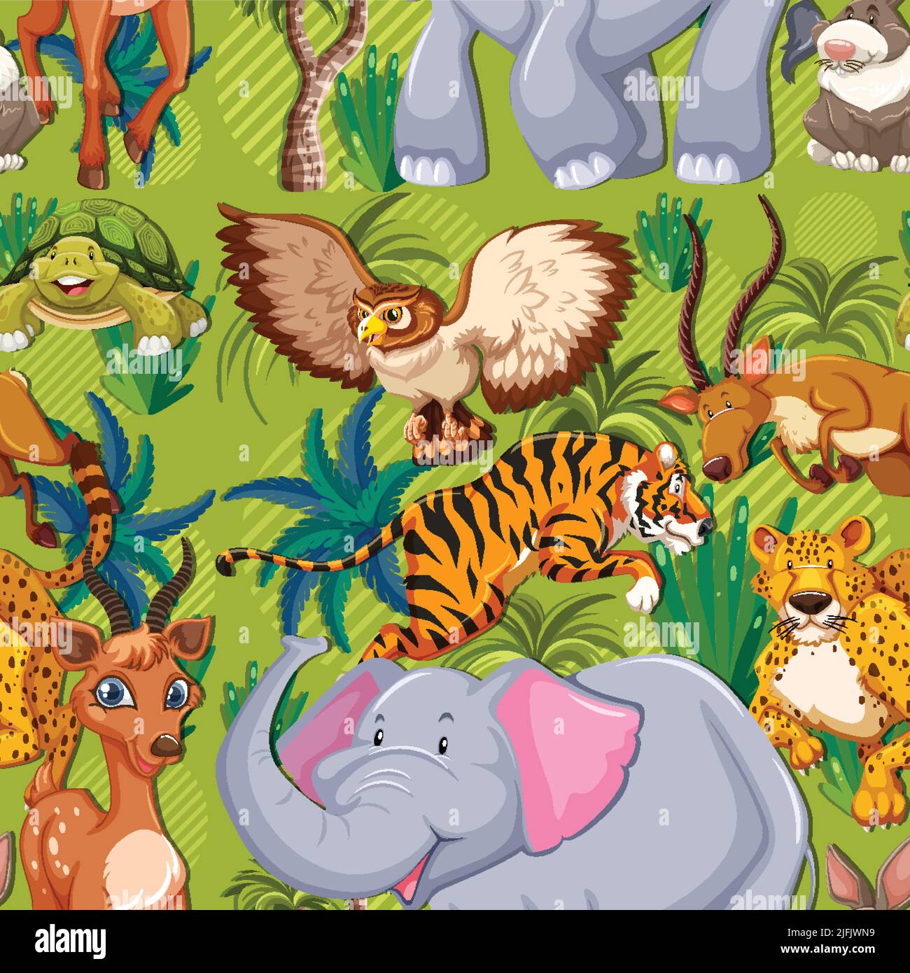 Cute wild animals seamless pattern illustration Stock Vector Image ...