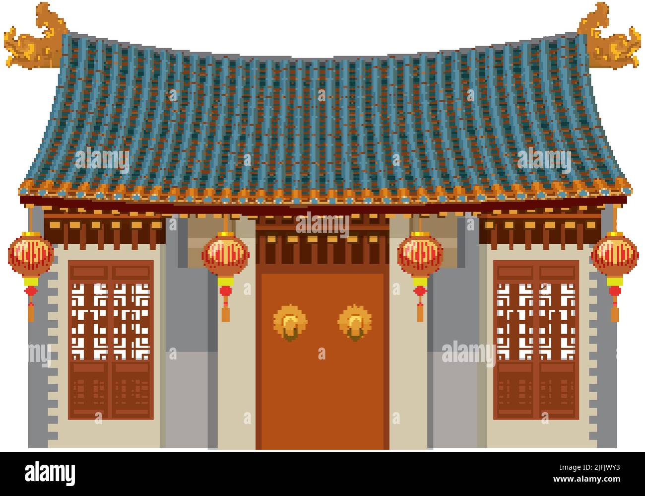 Chinese traditional building on white background illustration Stock ...