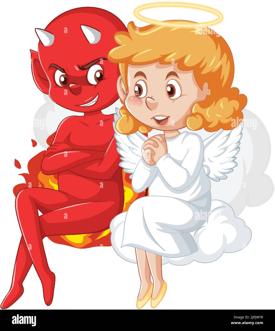 Devil and angel cartoon character on white background illustration ...