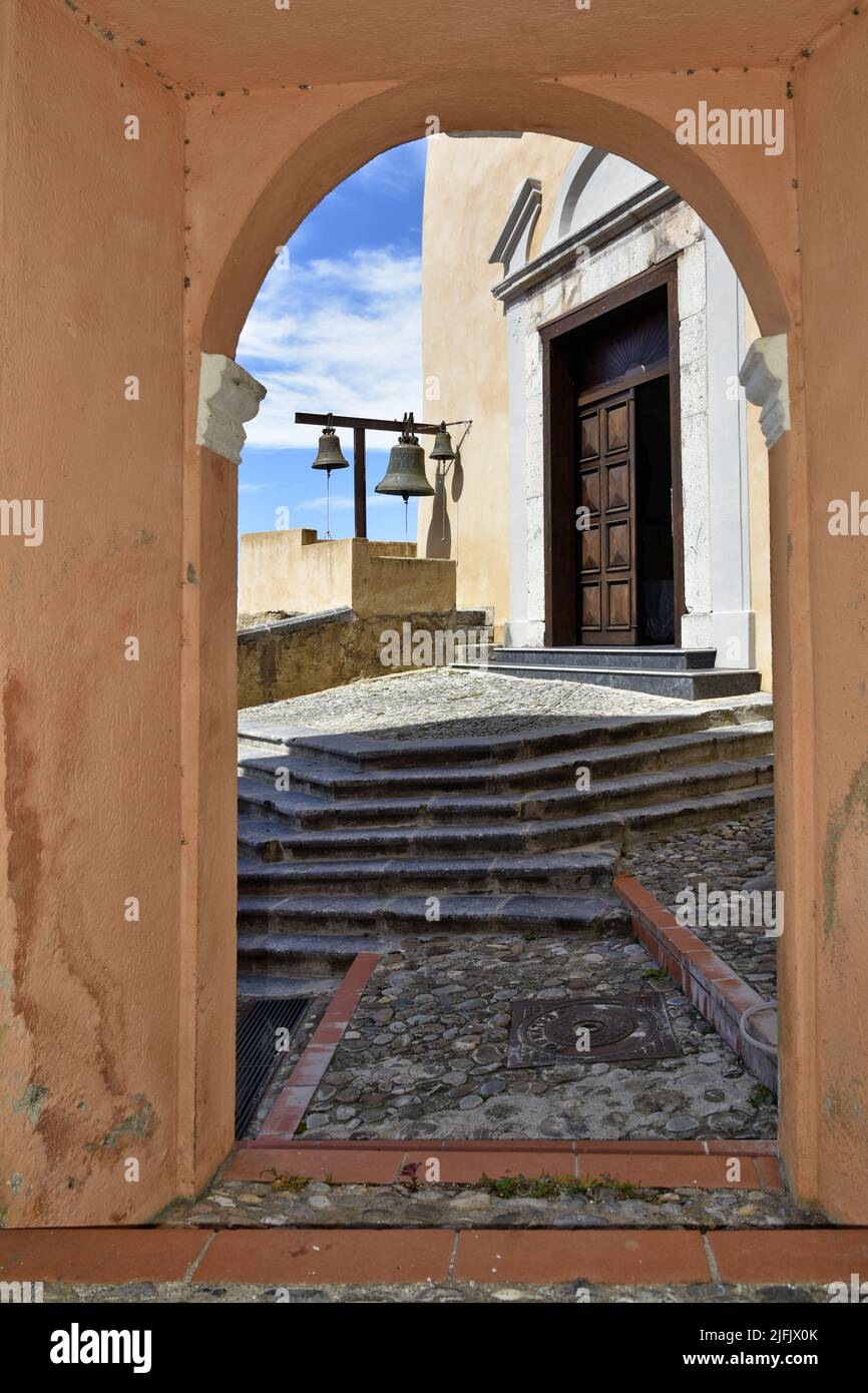An old village and narrow street in Scalea in the Calabria region ...