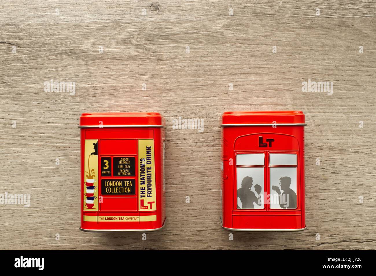 The London Tea Company metal box isolated on wooden background Stock ...