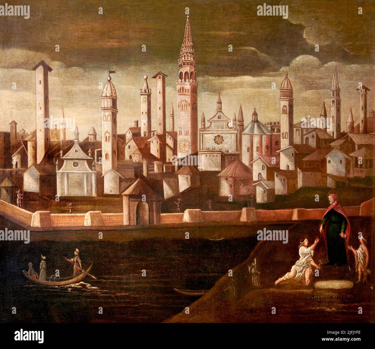 Veduta della città di Cremona con Sant’ Omobono - olio su tavola ...