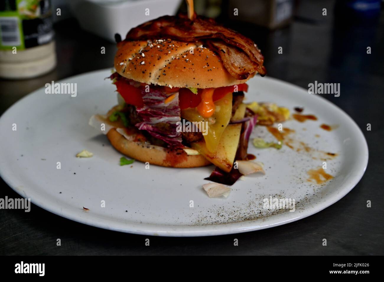 home made hamburger with french cheese Stock Photo - Alamy