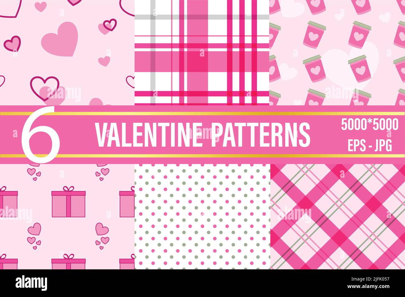 Pink Valentine seamless pattern collection with hearts, stripes and ...