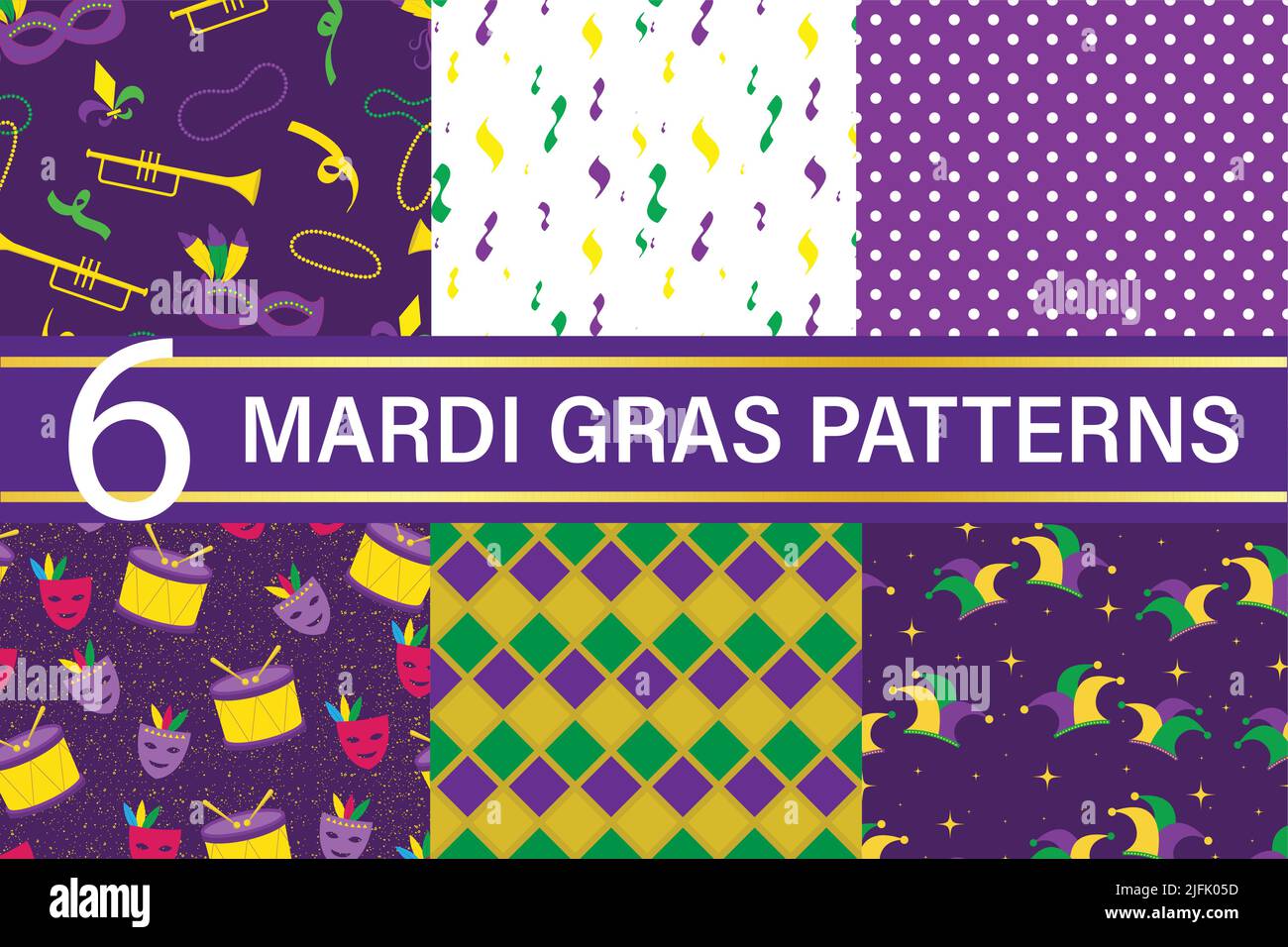 Mardi Gras Carnaval seamless pattern pack, Pattern with mardi Gras ...