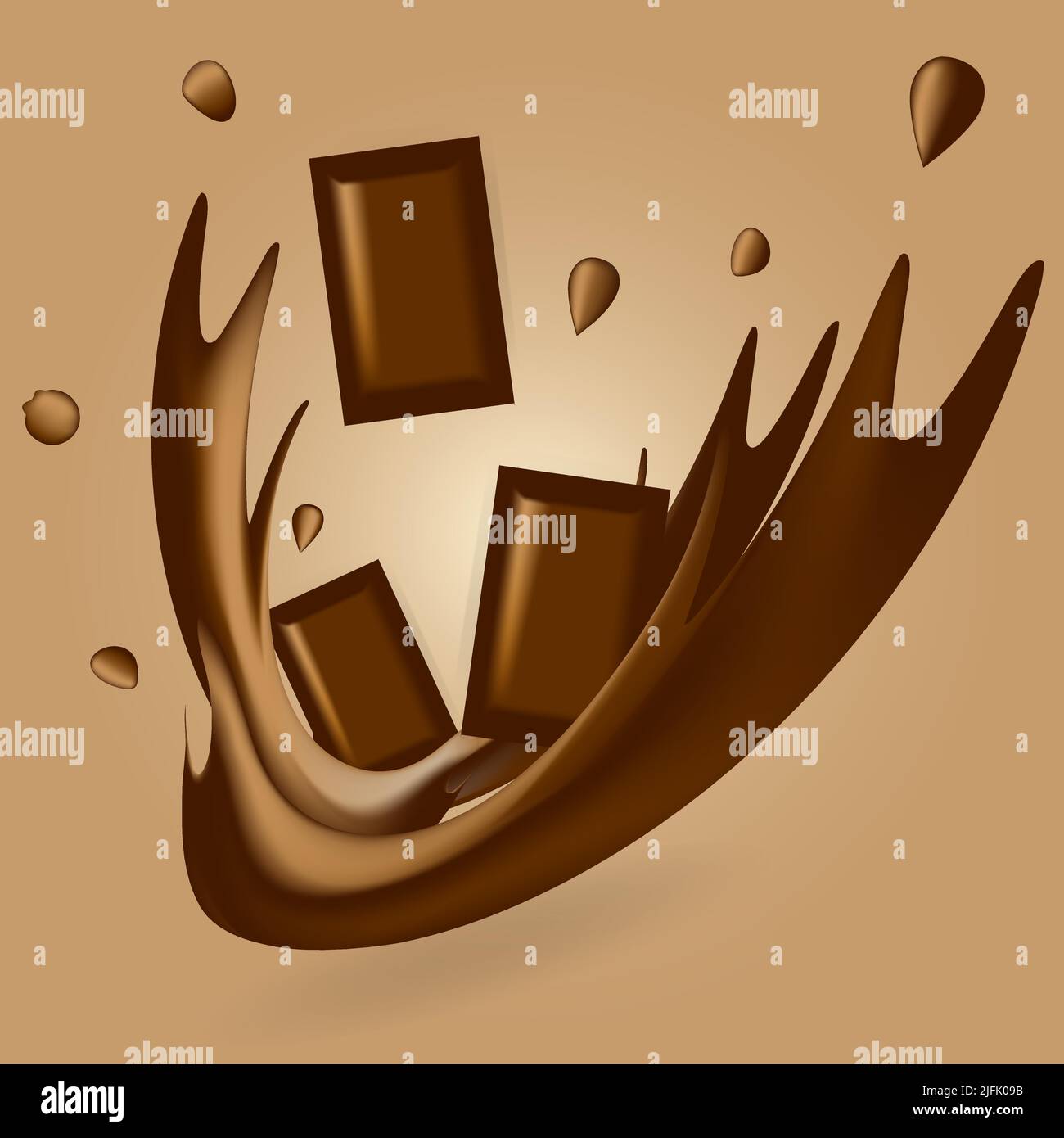 Falling chocolate pieces with chocolate sprinkles, drops and splashes ...