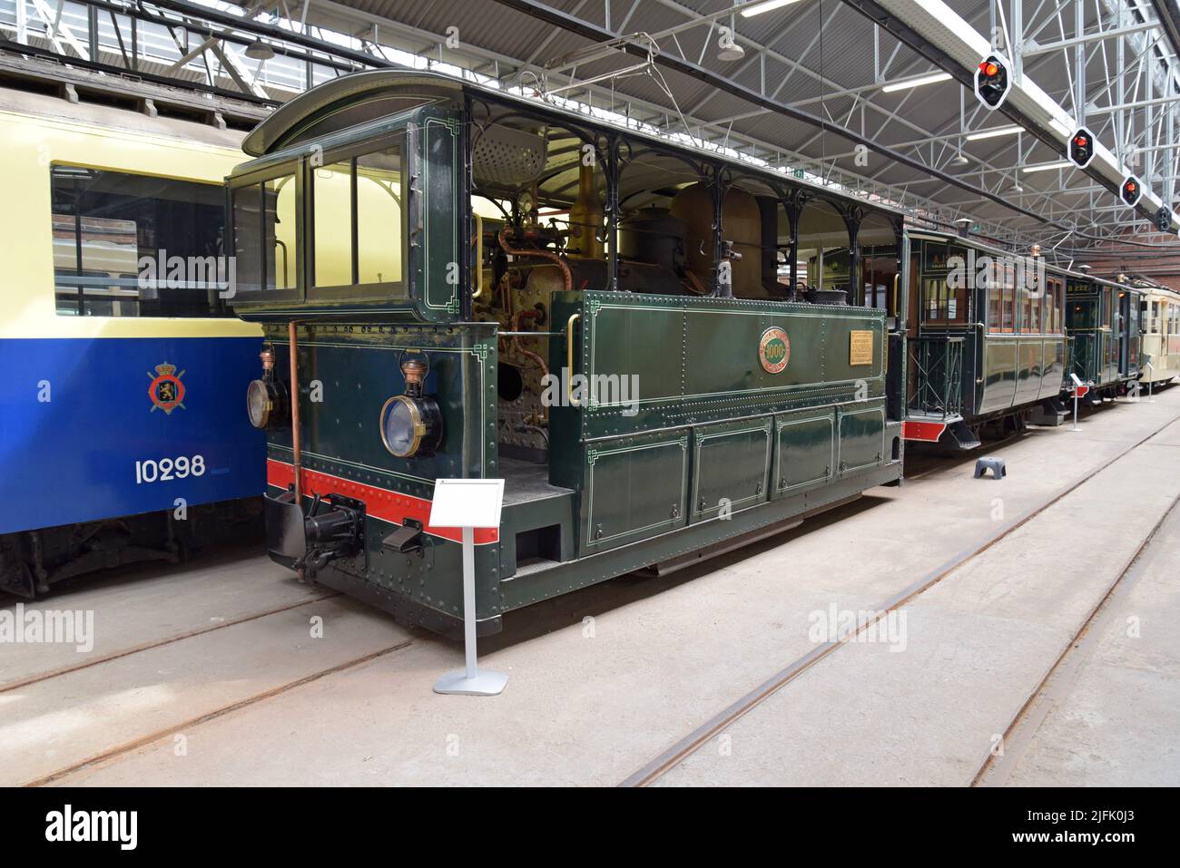 A vintage steam powered tram car at Antwerp Tram Museum, Belgium Stock ...