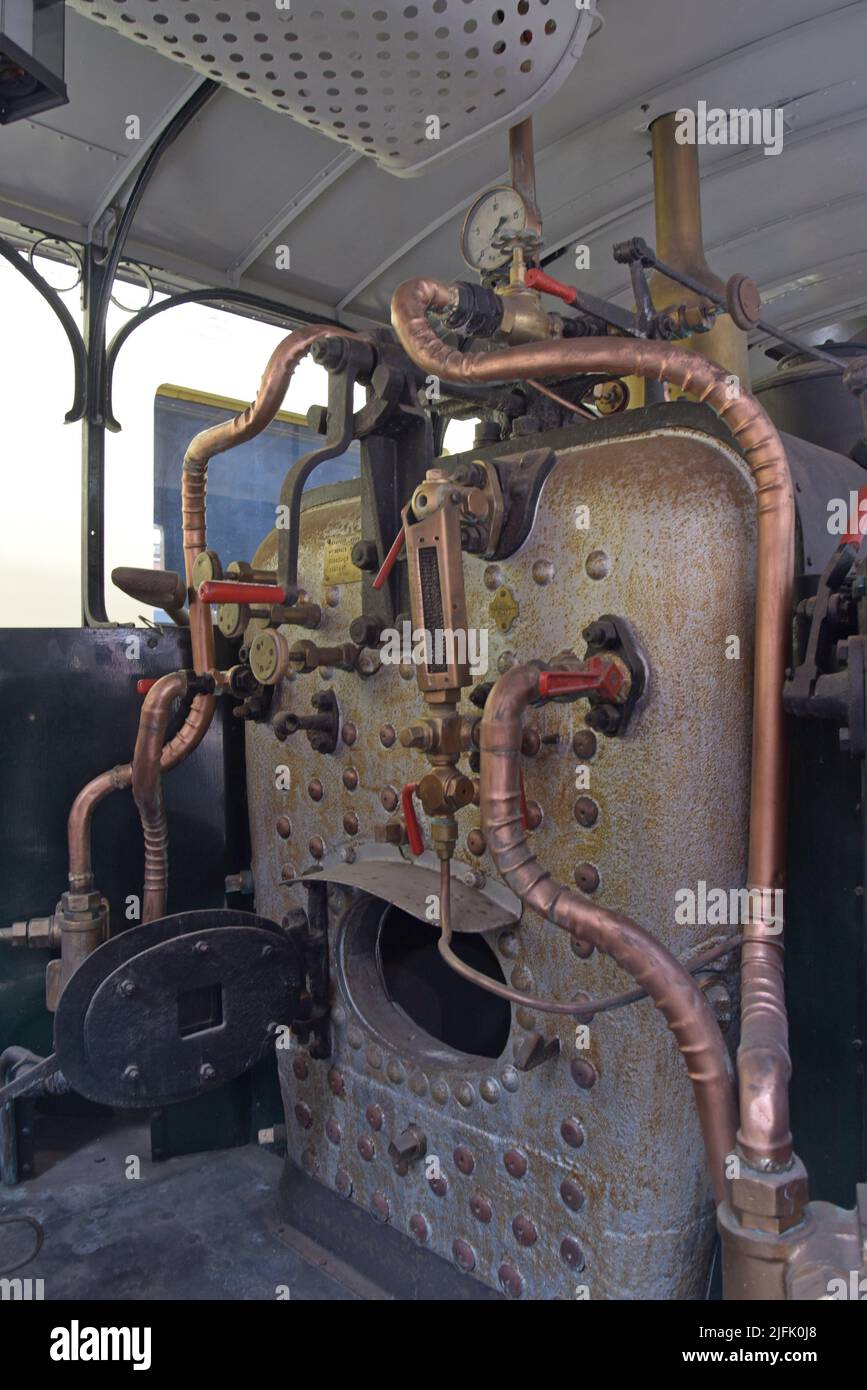 A vintage steam powered tram car at Antwerp Tram Museum, Belgium Stock ...