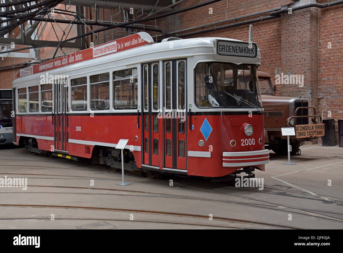 Vintage tram on display at Antwerp Tram Museum, Belgium Stock Photo - Alamy