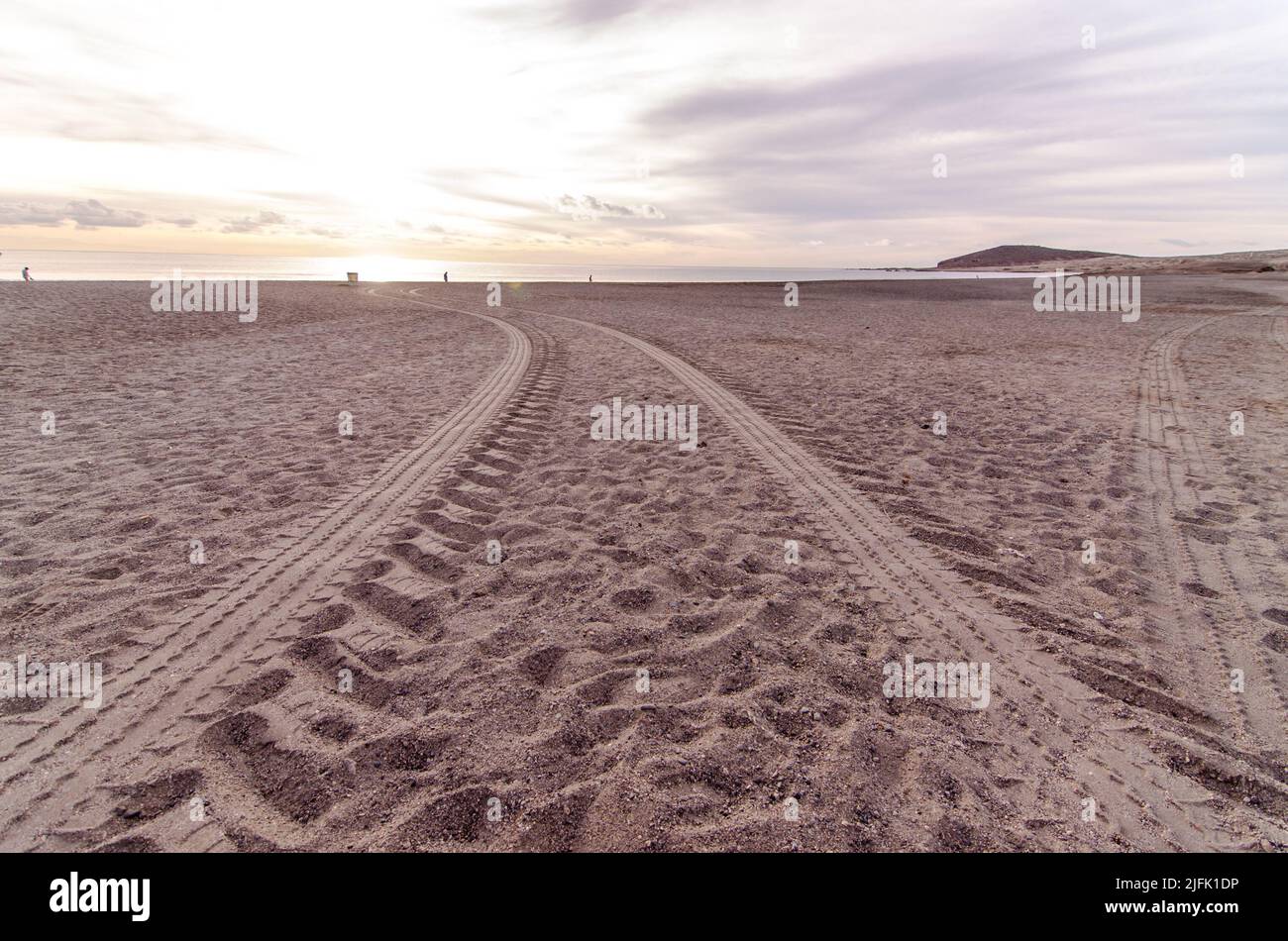 Wheel Tracks in the Sand of a Sandy Beach Desert Stock Photo - Alamy