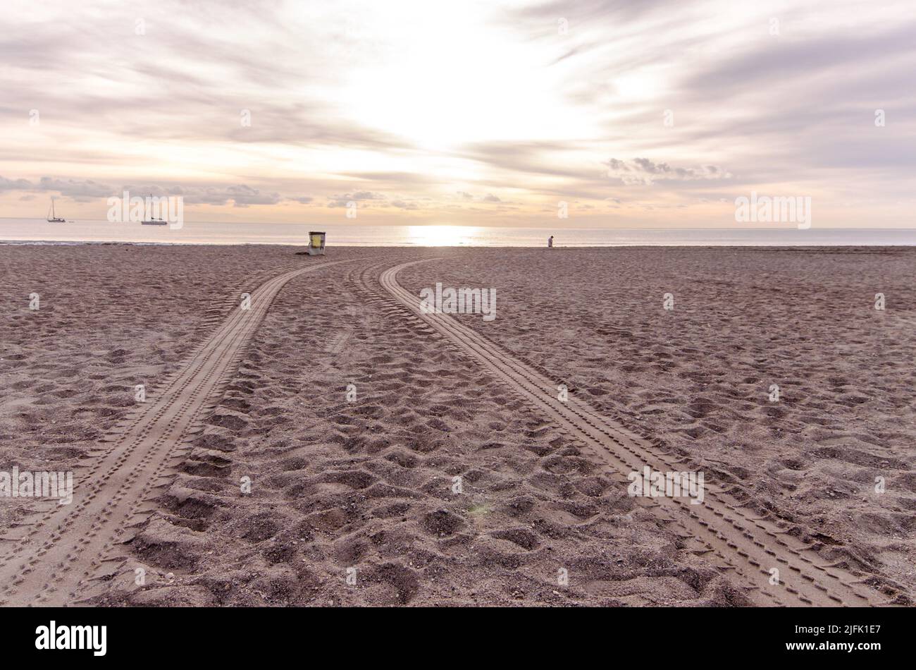 Wheel Tracks in the Sand of a Sandy Beach Desert Stock Photo - Alamy